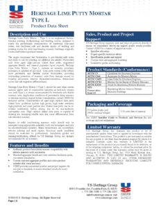USHG – Heritage Lime Putty Mortar – Type L – Datasheet – FINAL | US Heritage Group